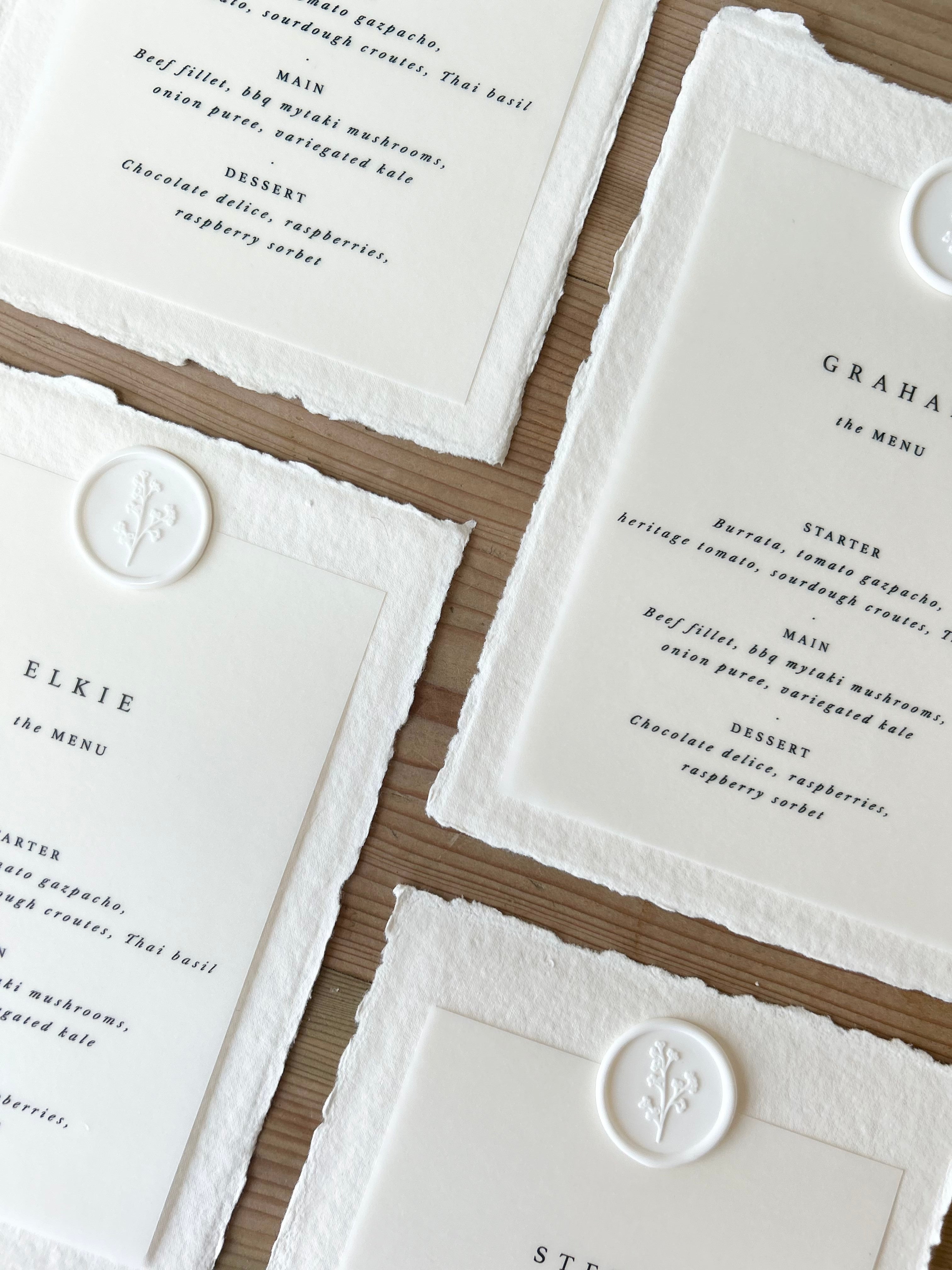 5" x 7" Handmade Paper and Vellum Menu - Middleton Collection – Smith ...