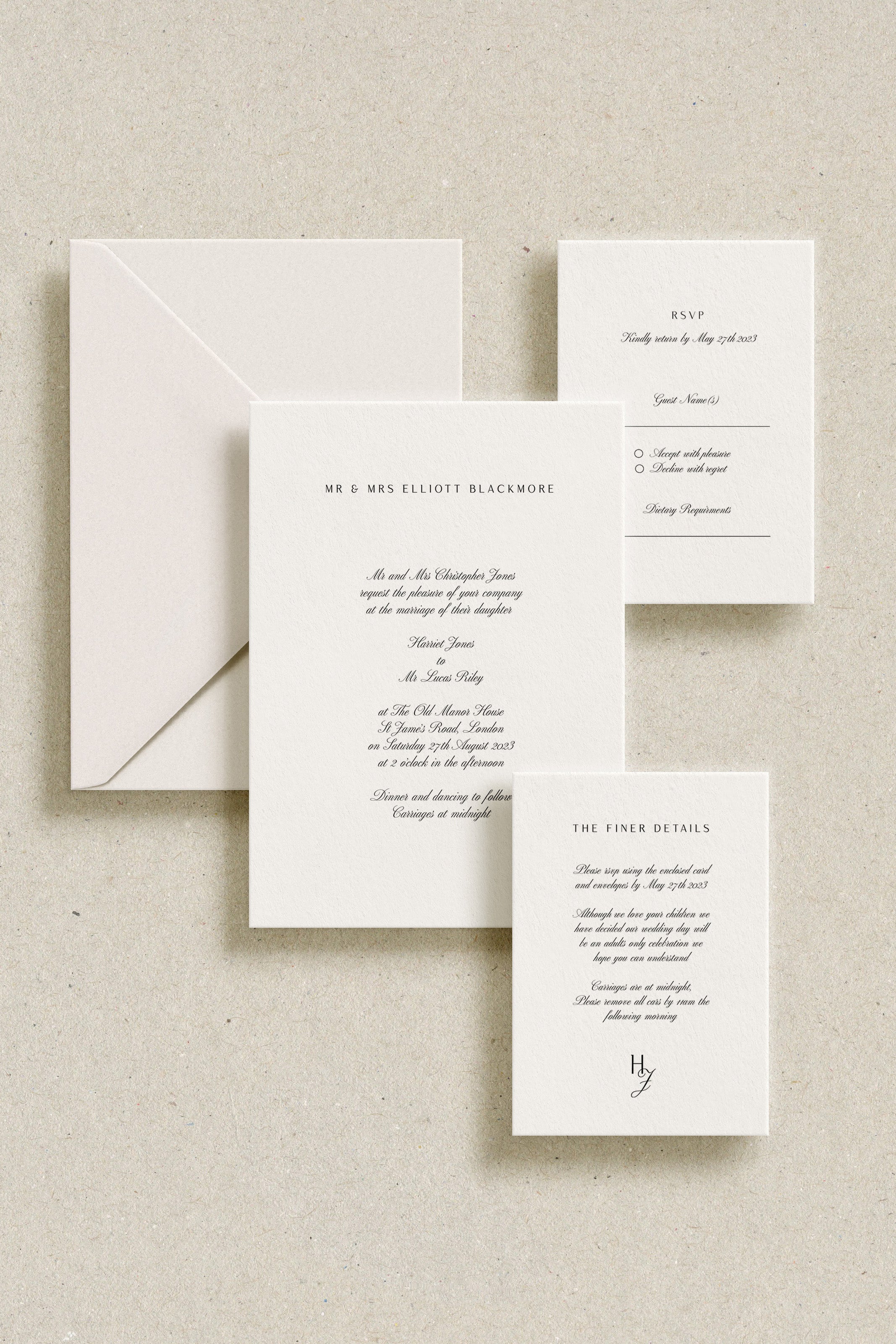 Blanc Noir Wedding Invitations – Smith & The Magpie